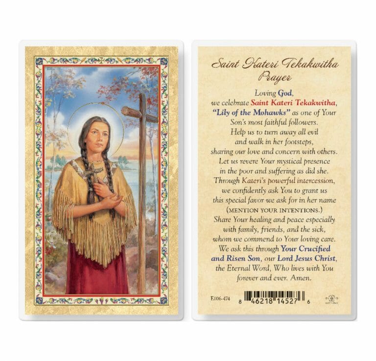 Kateri Tekakwitha - Saint Prayer (Revised) Gold-Stamped Laminated Holy ...